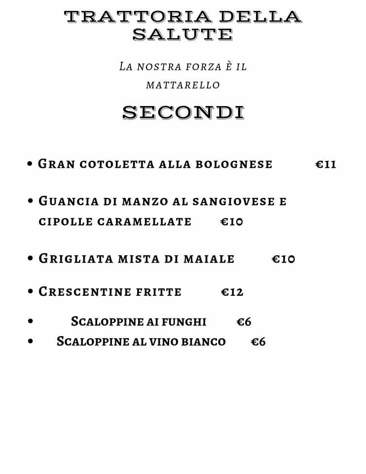 Menu at Trattoria Della Salute restaurant, Bologna