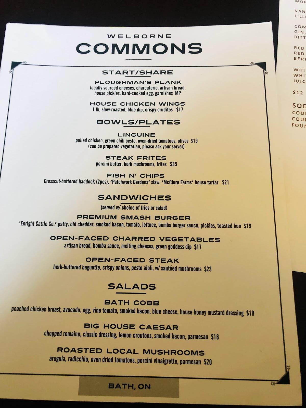 Menu at Welborne Commons restaurant, Bath
