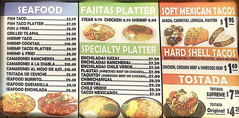 Menu at Los Tacos restaurant, Bakersfield, Roberts Ln