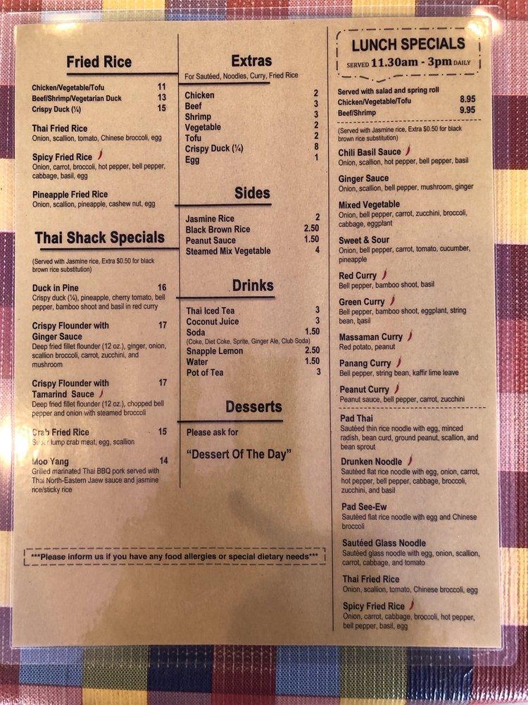 Menu at Thai Shack restaurant, Teaneck