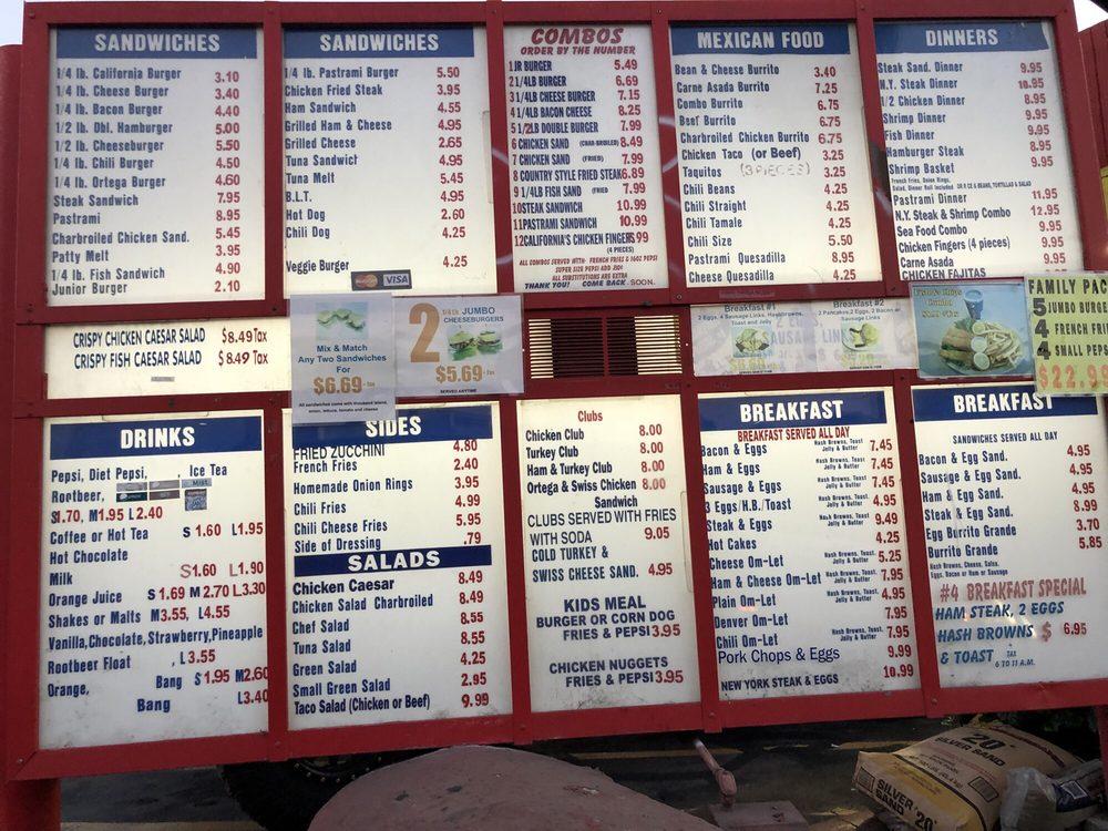 Menu at California Burgers restaurant, Montebello