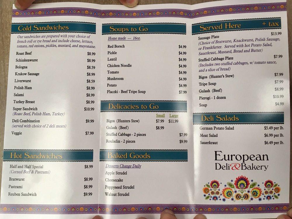 Menu at European Deli And Bakery, Glendora
