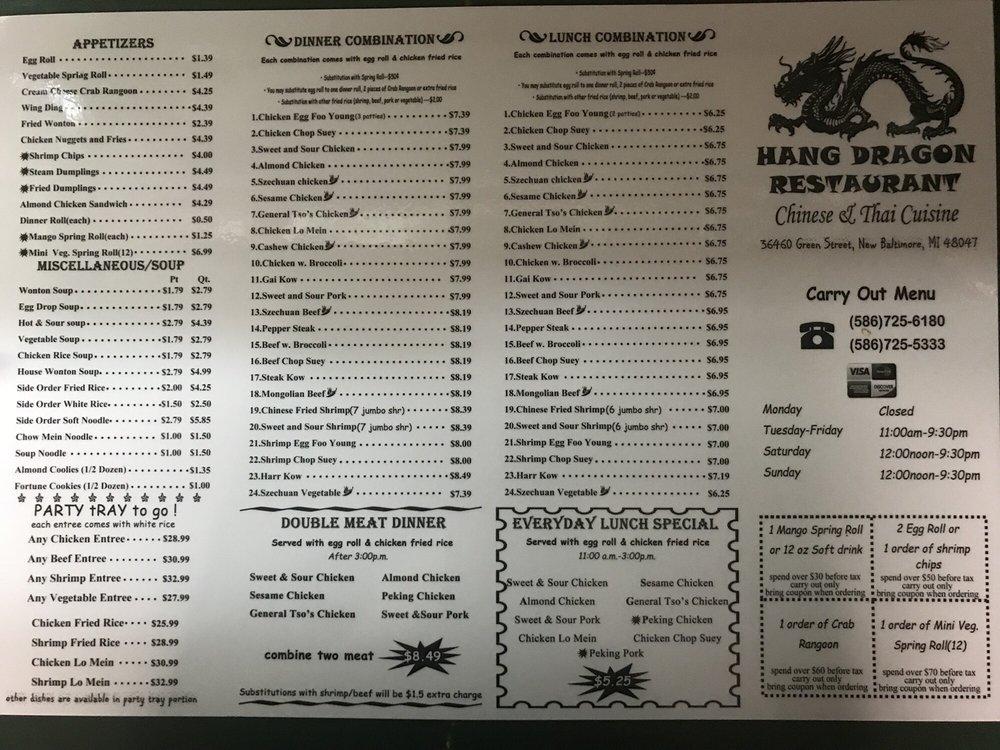 Menu at Hang Dragon Restaurant, New Baltimore