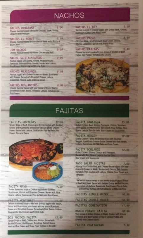 Menu at Los Dos Amigos restaurant, Miami