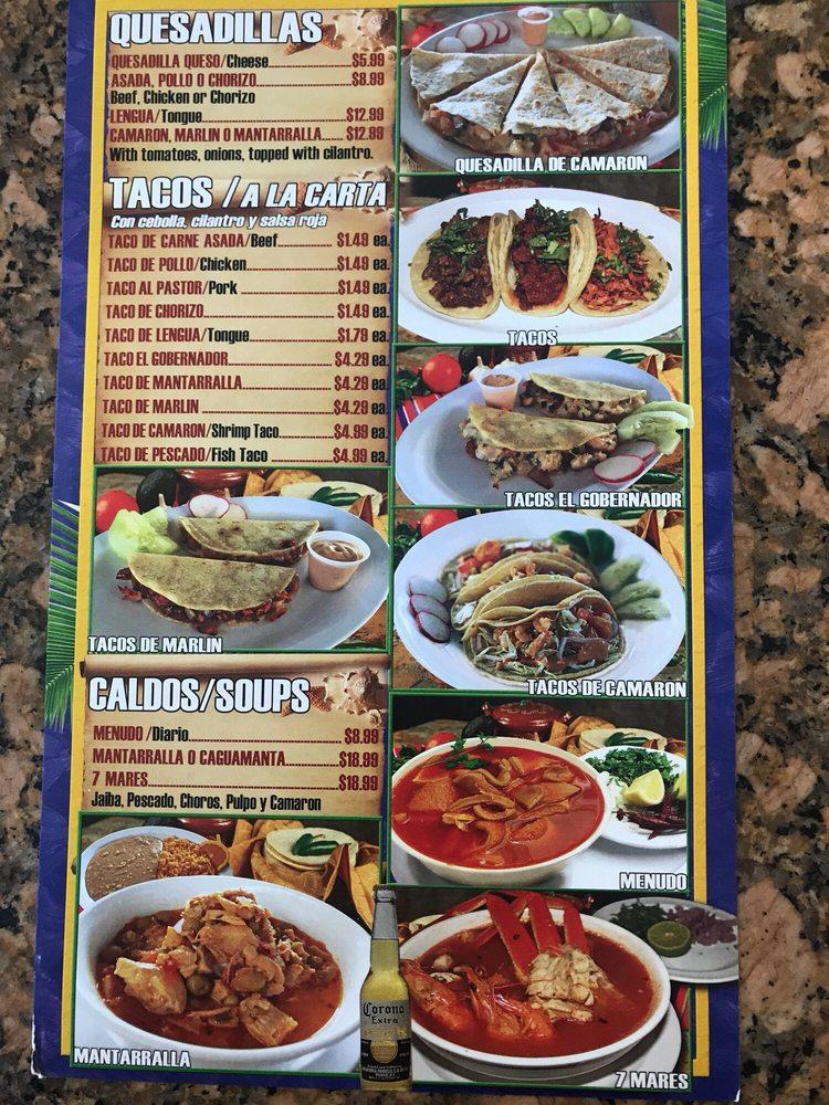 Menu at Mariscos Camacho restaurant, Upland