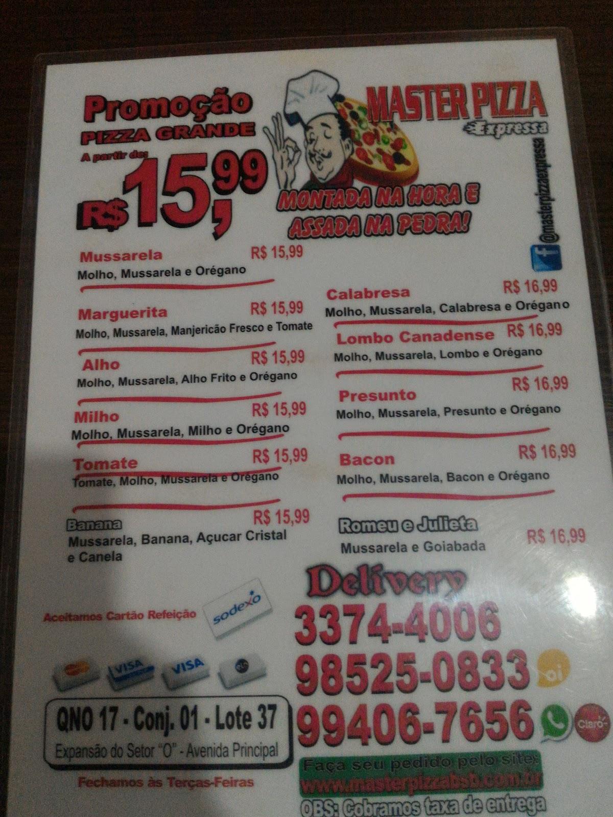 Menu em Master Pizza Ceilândia restaurante, Brasília, Expansão do St. O ...