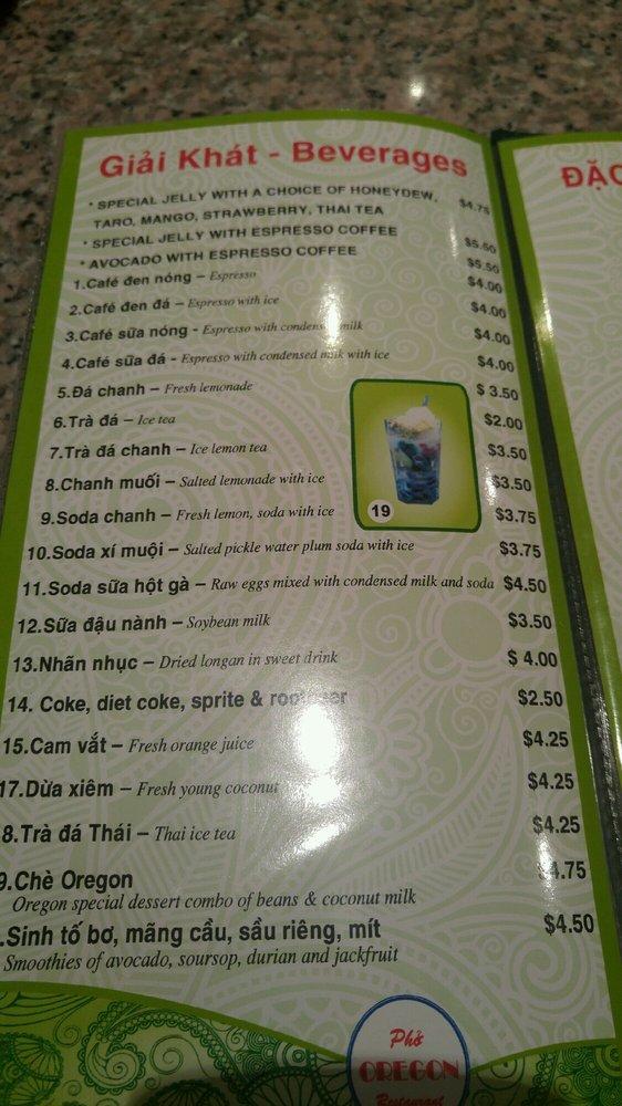 Menu at Phở Oregon Restaurant, Portland, NE 82nd Ave