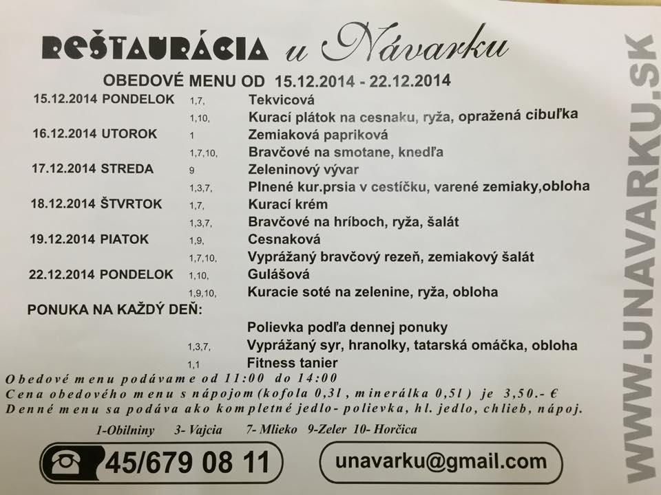 Menu at Restauracia u Navarku Nova Bana restaurant, Nová Baňa, Námestie ...