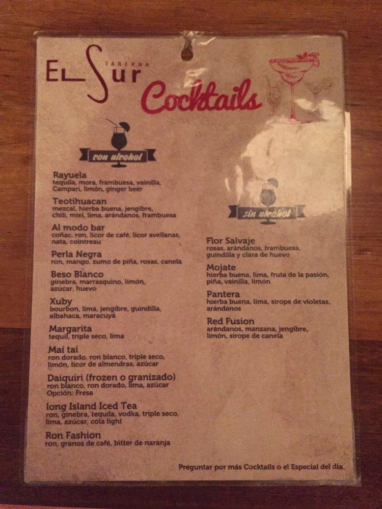 Menu at Taberna El Sur pub & bar, Madrid