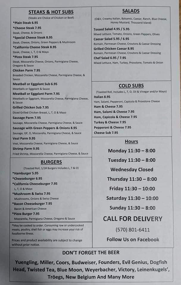 Menu at Saylorsburg pizza pizzeria, Saylorsburg