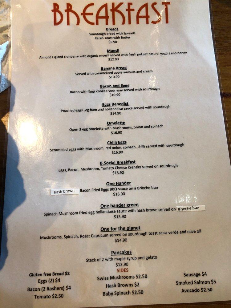 Menu at B. Social Restaurant - Events - Venue Hire - Adelaide, Oakden