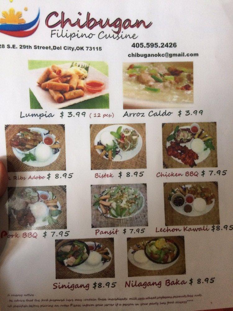 Menu at Chibugan Filipino Cuisine restaurant, Del City
