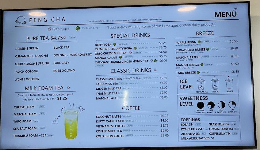 Menu at Feng Cha desserts, New Orleans