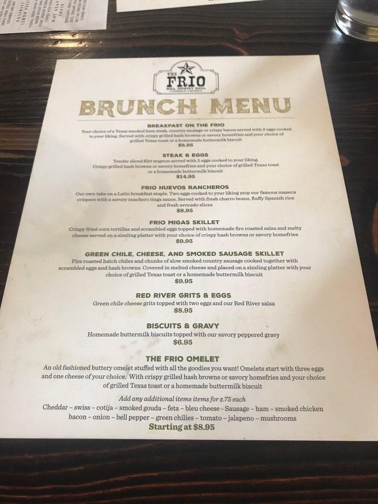 Menu at The Frio - Hill Country Grill & The Barn, Cypress