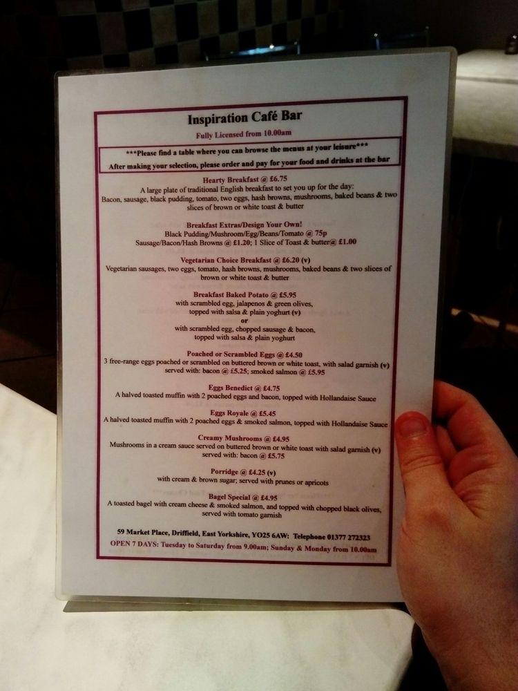 Menu at Café Culture @ Inspiration Café Bar, Driffield