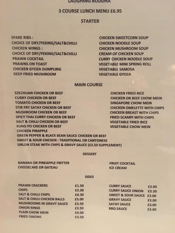 Menu at Laughing Buddha restaurant, Glasgow