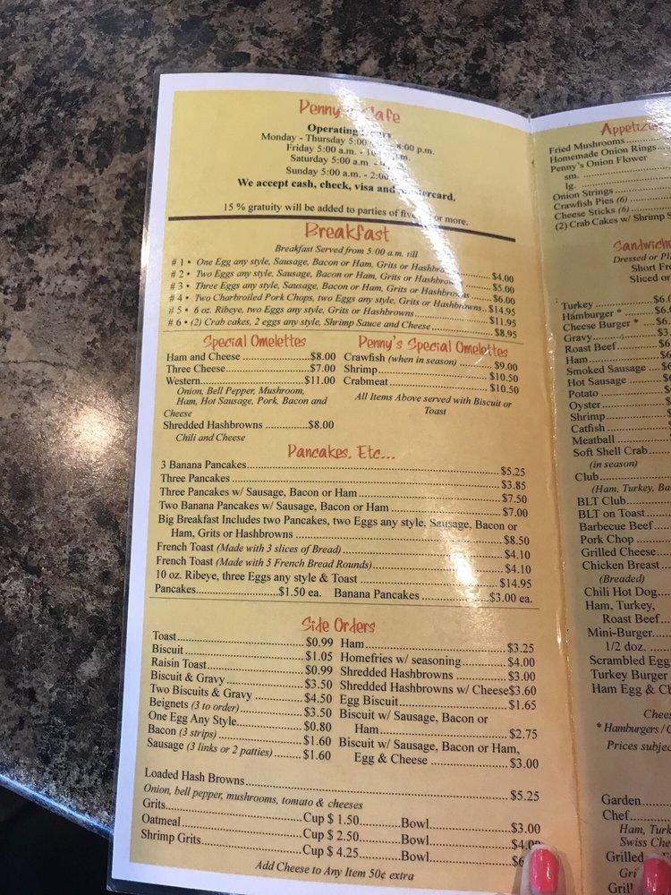 Menu at Penny's Cafe, Violet