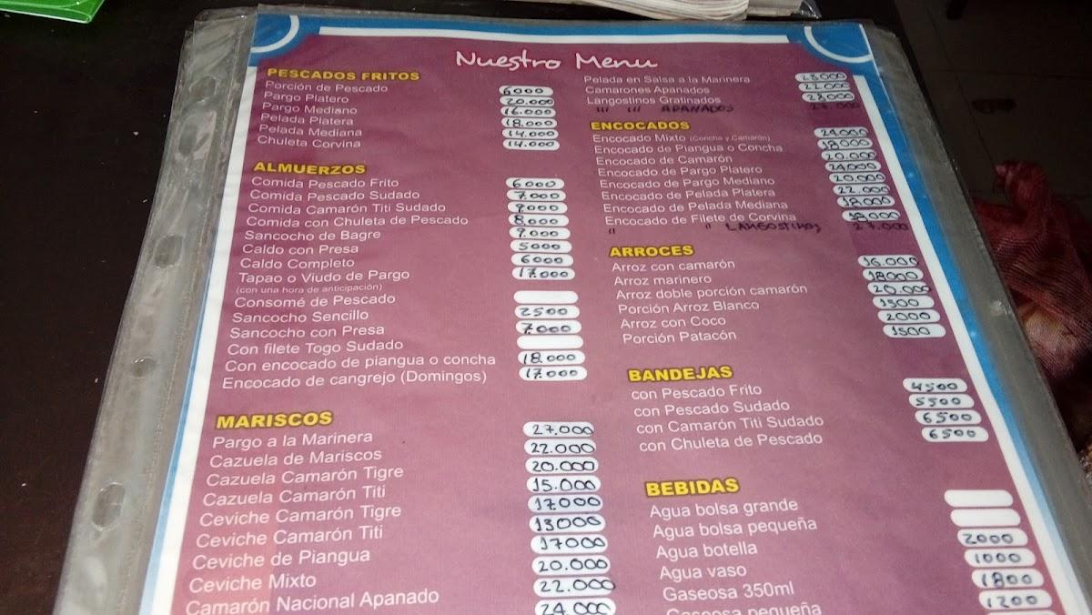 Menu at Restaurante AfroCosta, Pasto