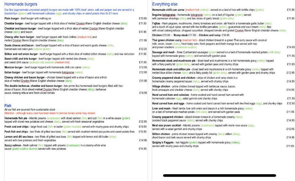 Menu at Rose & Castle pub & bar, Coventry, Main Rd
