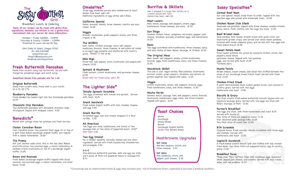 Menu at Sassy Onion Market Street cafe, Salem, Market St NE