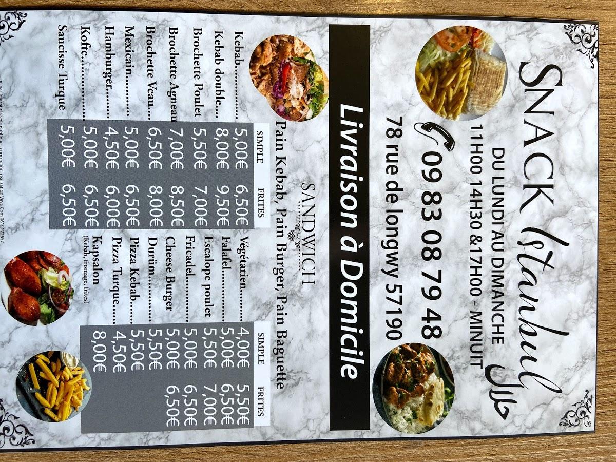 Menu at Snack Istanbul restaurant, Serémange-Erzange