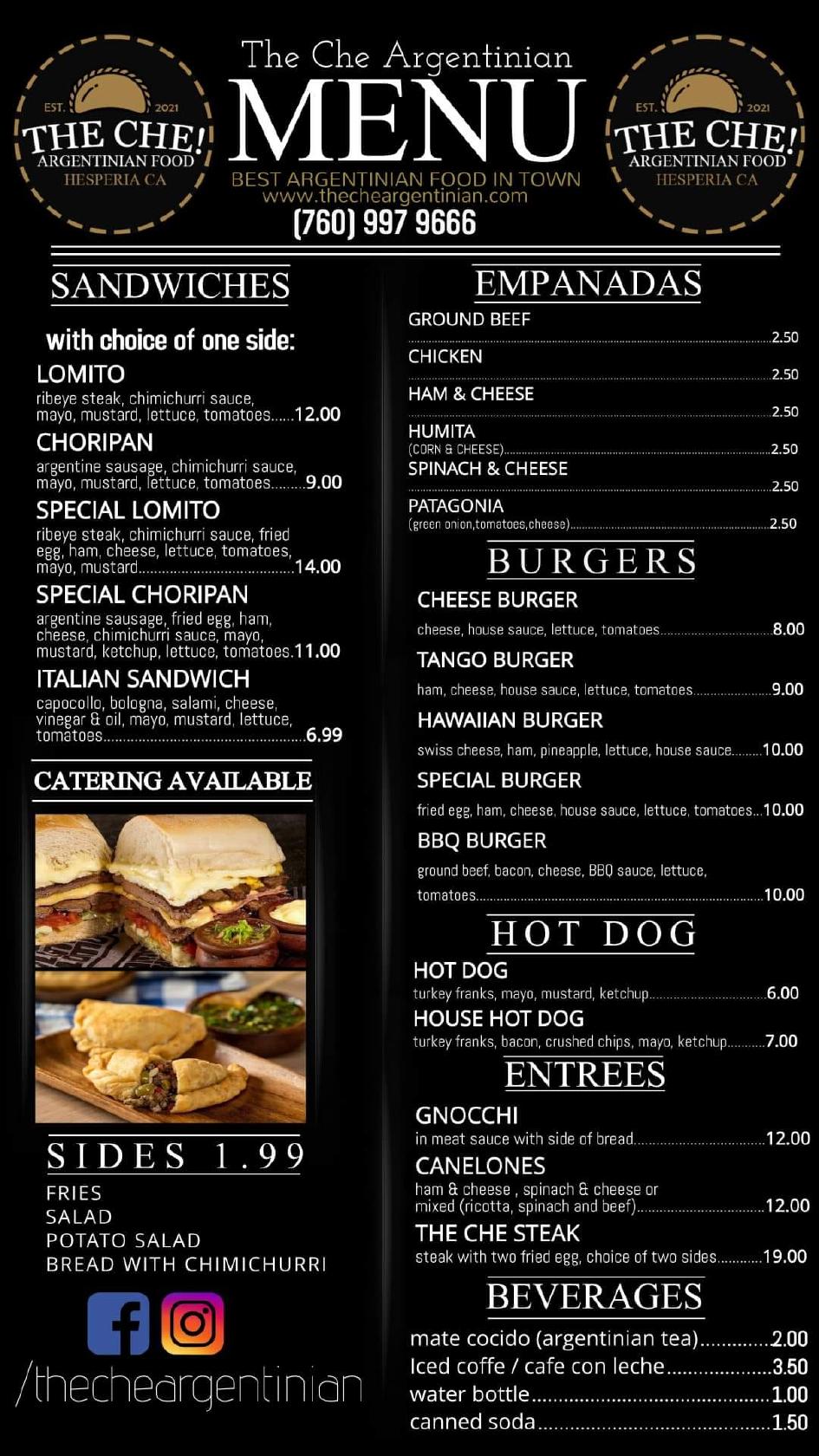 Menu at The Che Argentinian restaurant, Hesperia