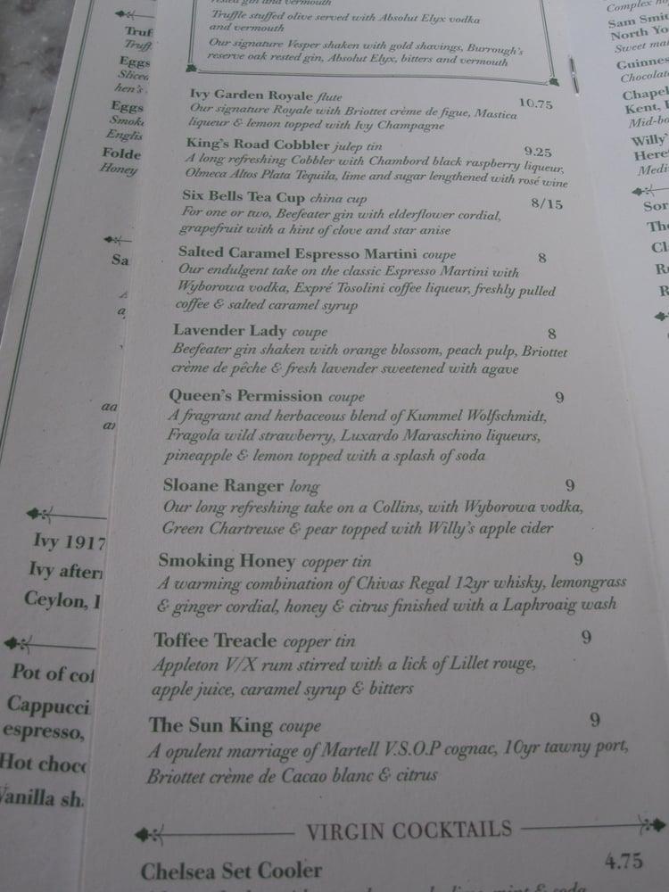 Menu at The Ivy Chelsea Garden pub & bar, London