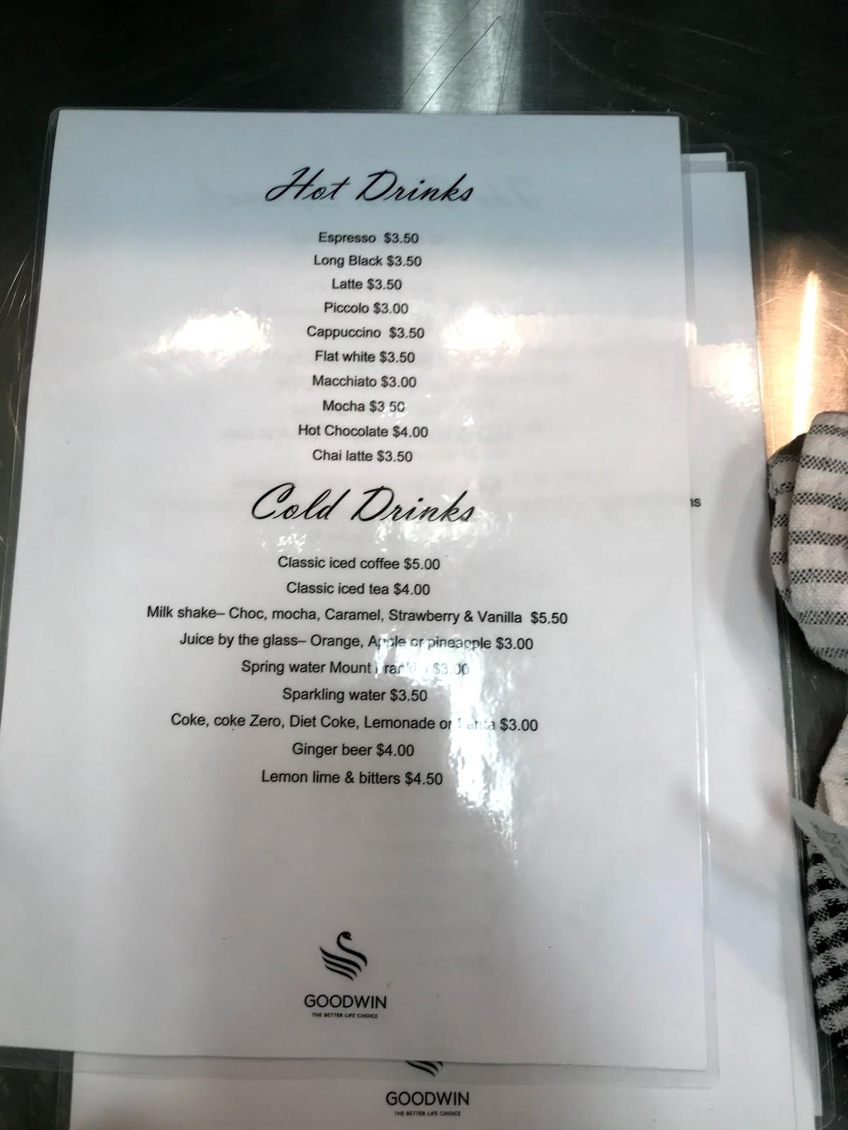 Menu at Café Nina ( Goodwin Village Farrer) cafe, Farrer
