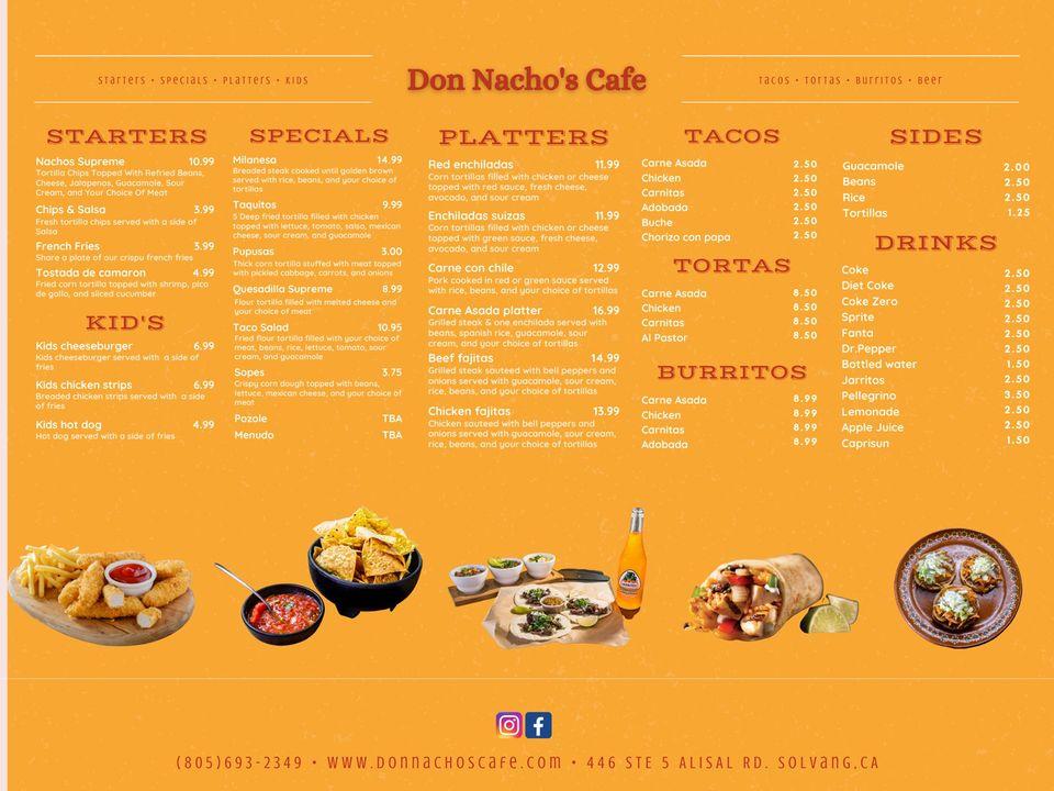 Carta de Don Nacho’s Café, Solvang