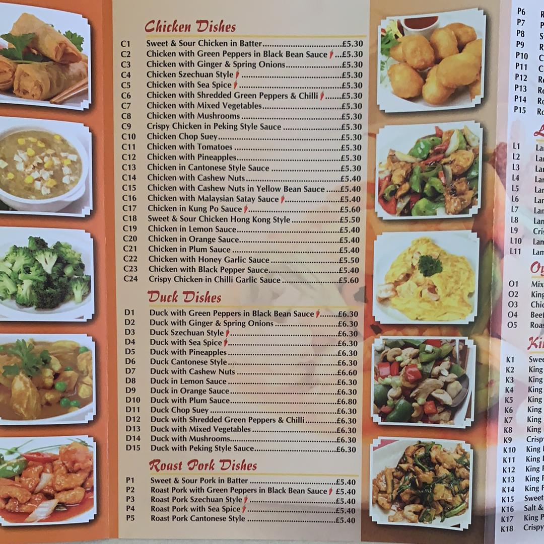 Menu at Dragon Palace restaurant, Ilminster, 9 East St