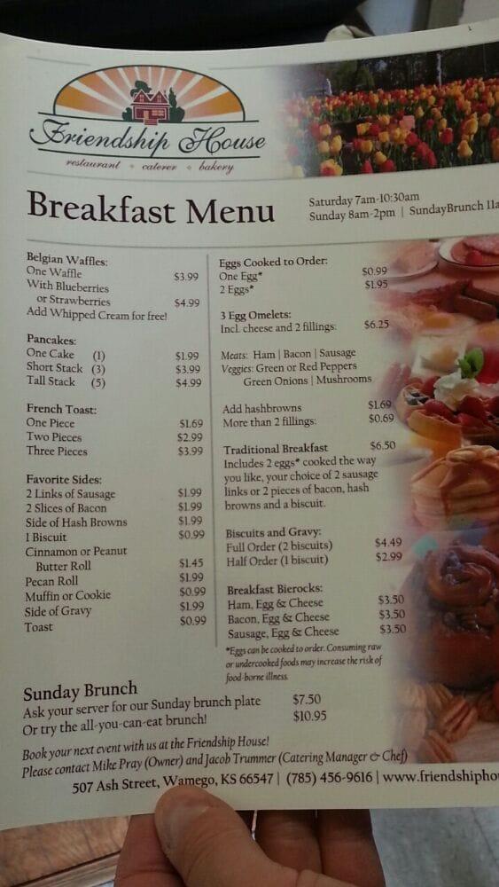 Menu at Friendship House - Wamego KS cafe, Wamego