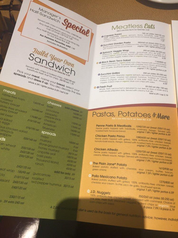 Menu at Jason's Deli restaurant, Richmond, Forest Hill Ave