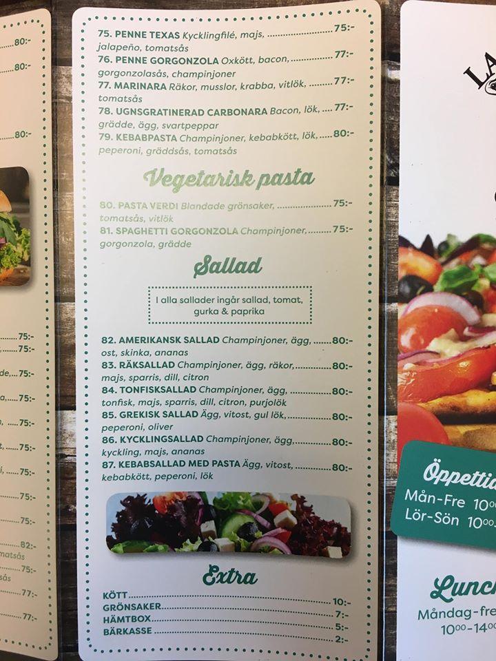 Menu at La Cucina restaurant, Gothenburg, Torslanda Volvo City