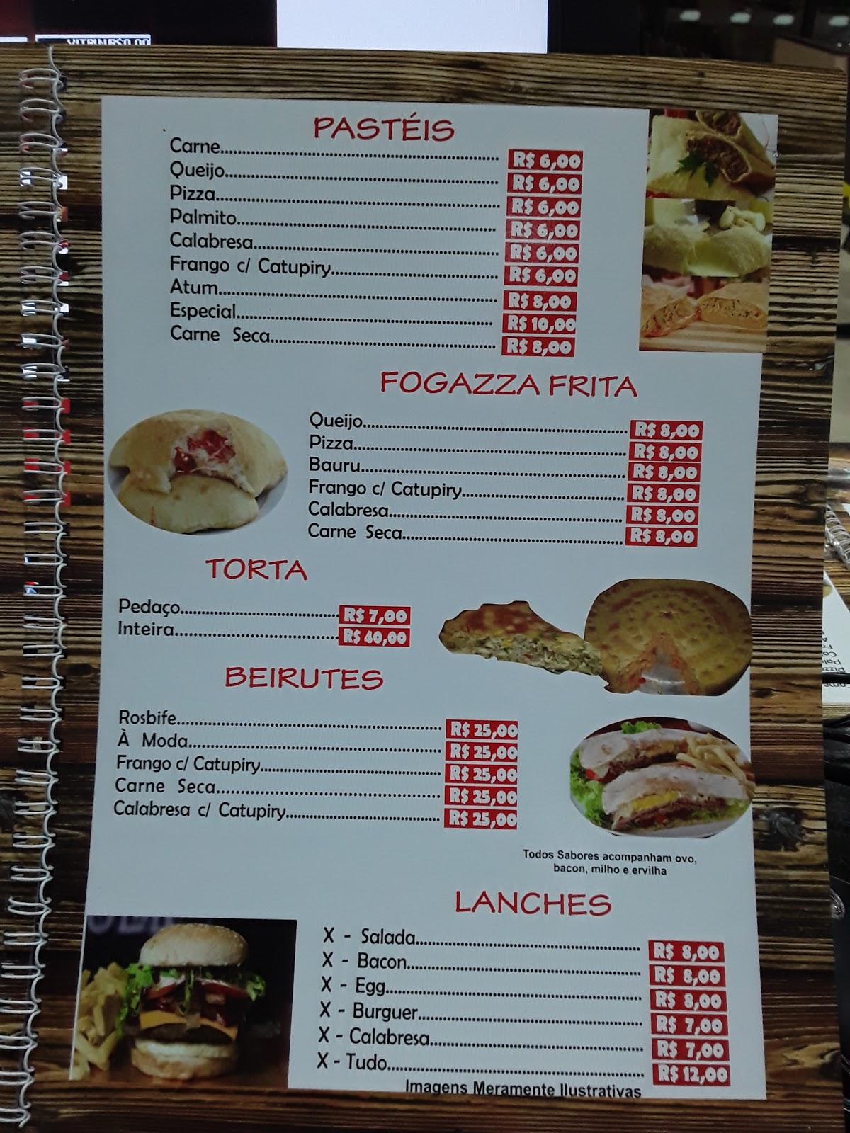 Menu at Mega Esfiha restaurant, São Paulo, Av. Morais Costa