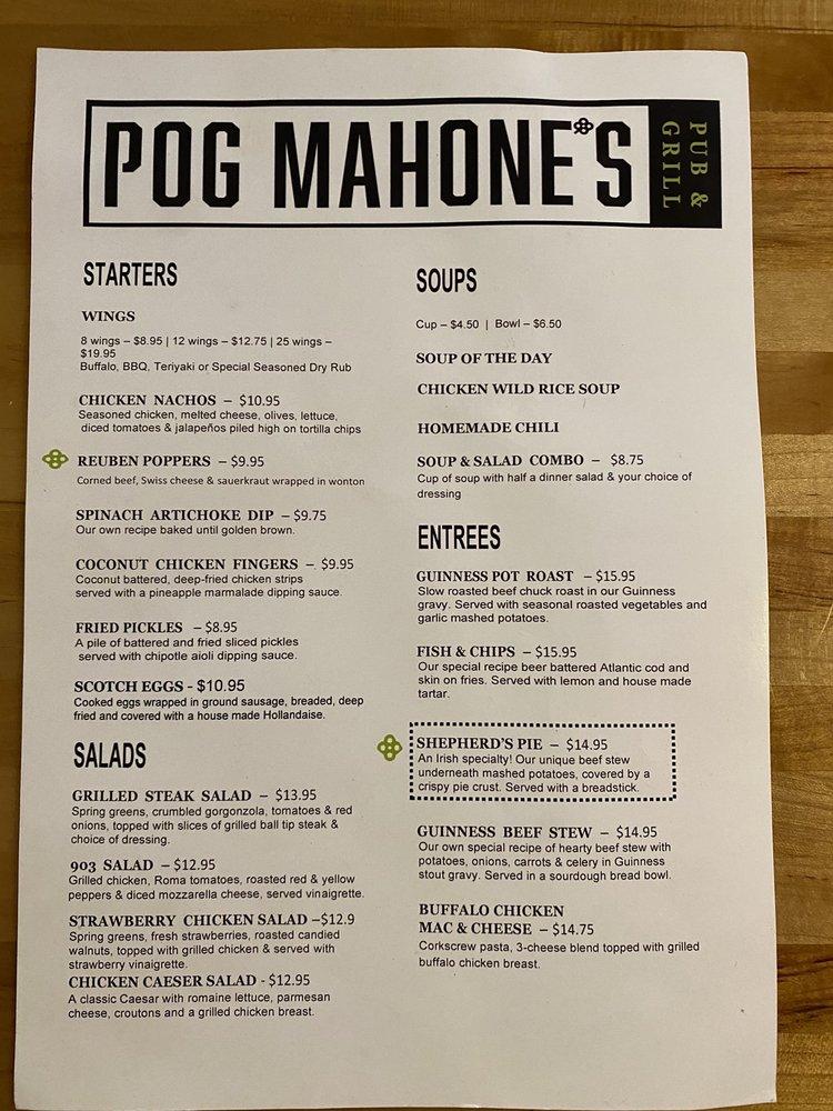Menu at Pog Mahone's Pub & Grill, Minneapolis, 903 S Washington Ave
