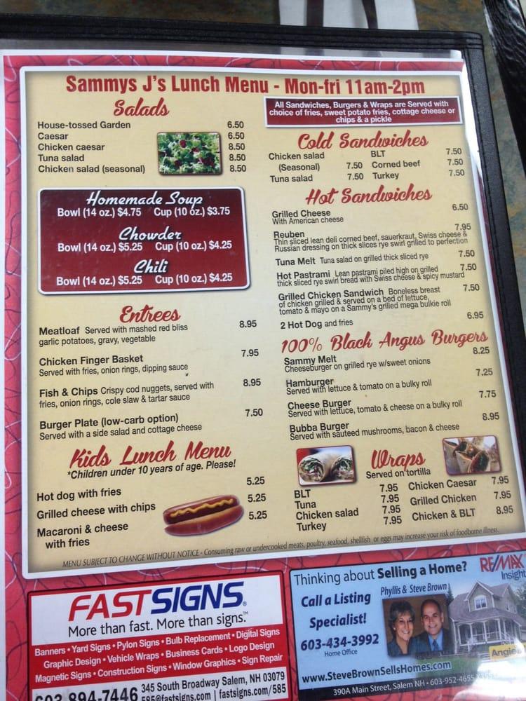 Menu at Sammy J's Breakfast Cafe, Salem