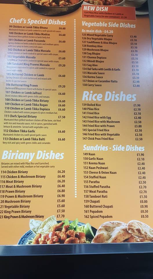 Menu at Curry Cottage restaurant, Peterborough
