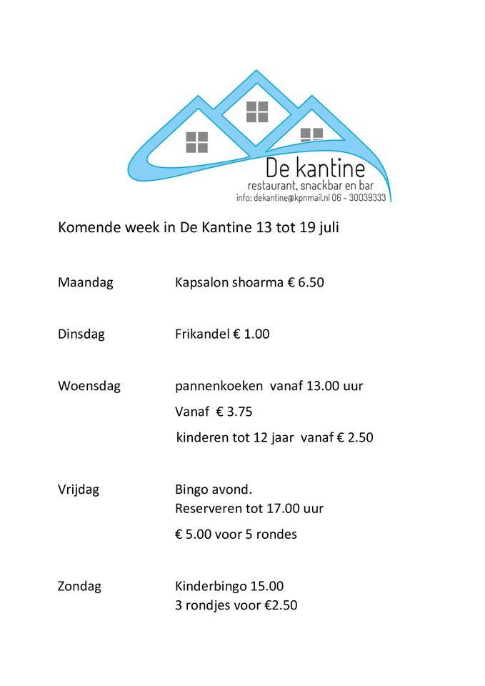 Menu at De Kantine, Wageningen