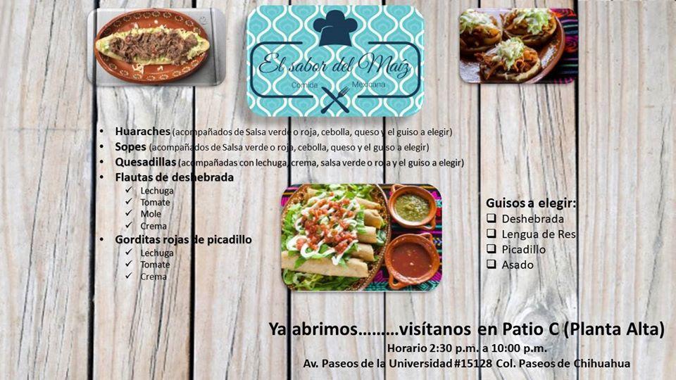 Menu at El sabor del Maiz restaurant, Chihuahua