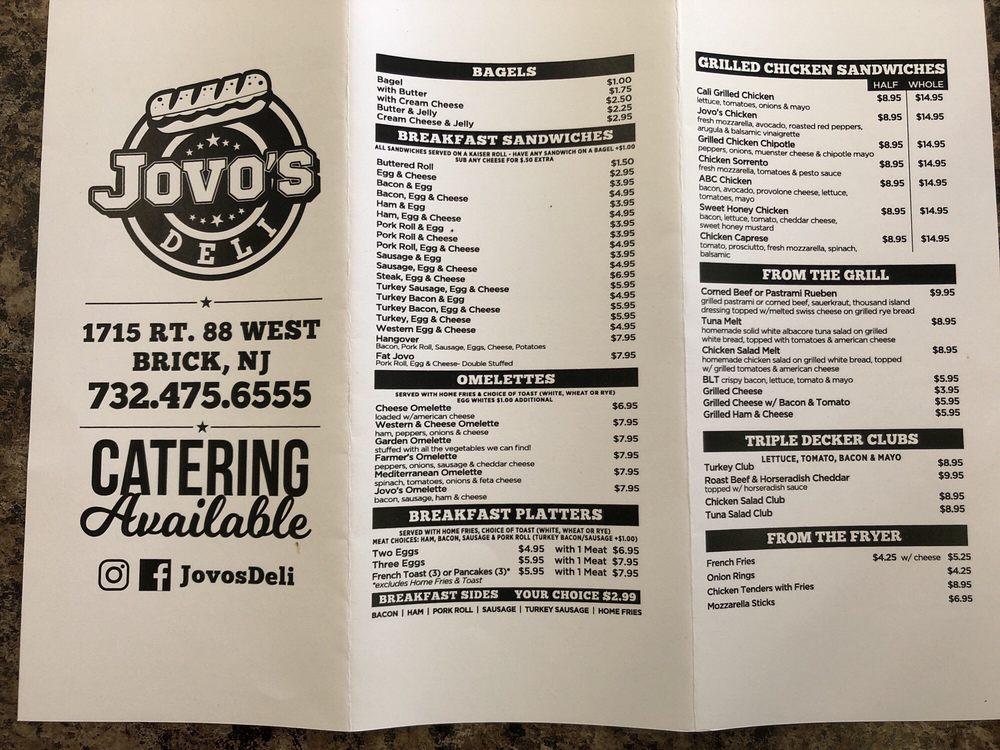 Menu at Jovo's Deli restaurant, Brick