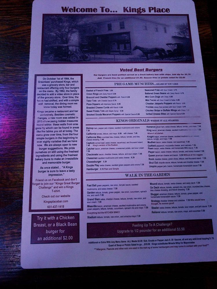 Menu at King's Place Bar and Grill, Miesville
