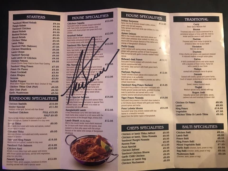 Menu at Penn Tandoori restaurant, Wolverhampton, 272 Penn Rd