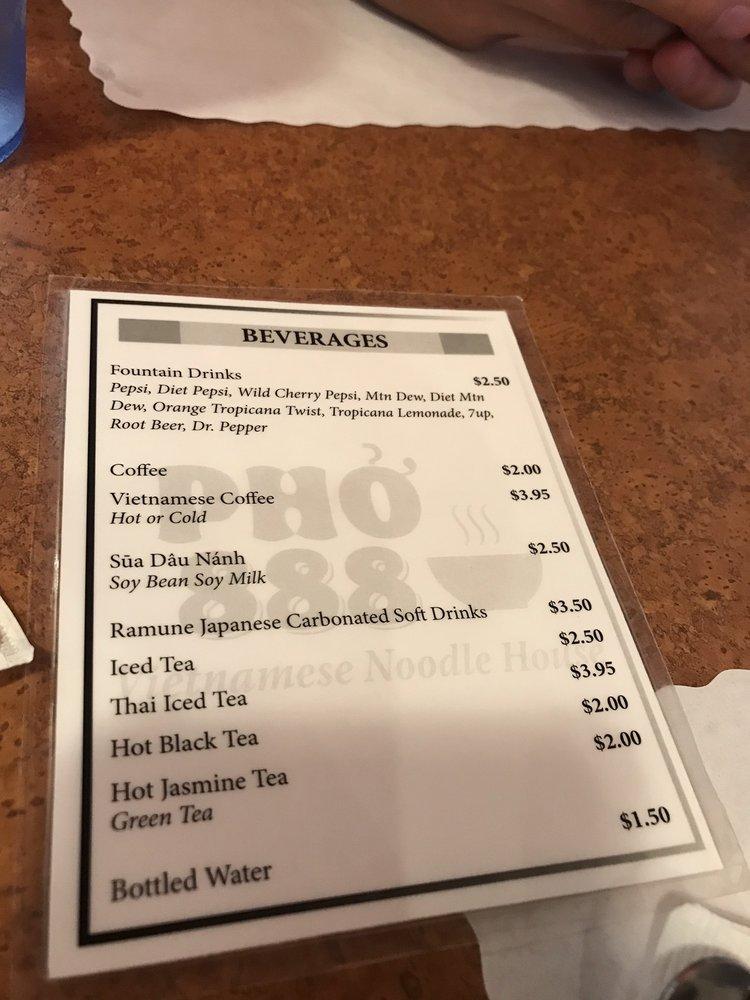 Menu at Pho 888 restaurant, Kalispell