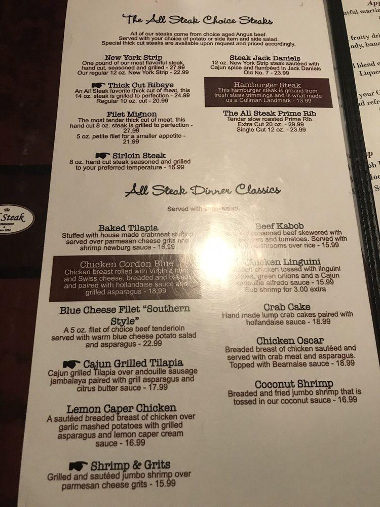 Menu at All Steak Restaurant, Cullman