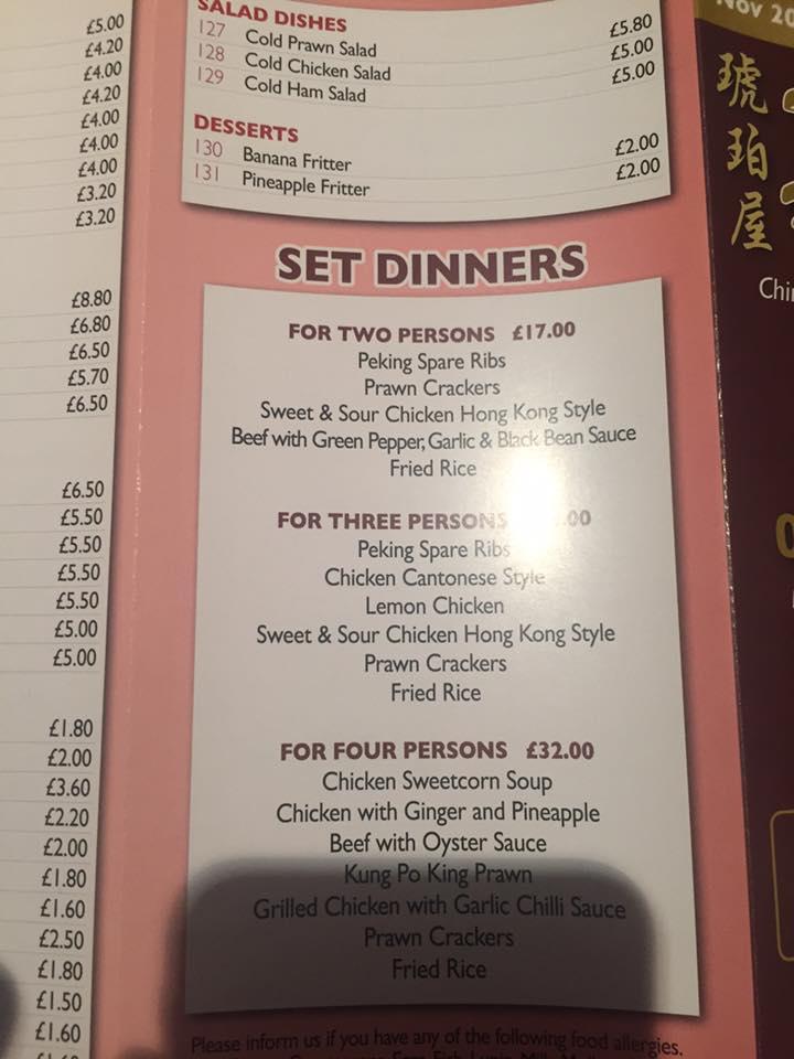 Menu at Amber House fast food, Coatbridge
