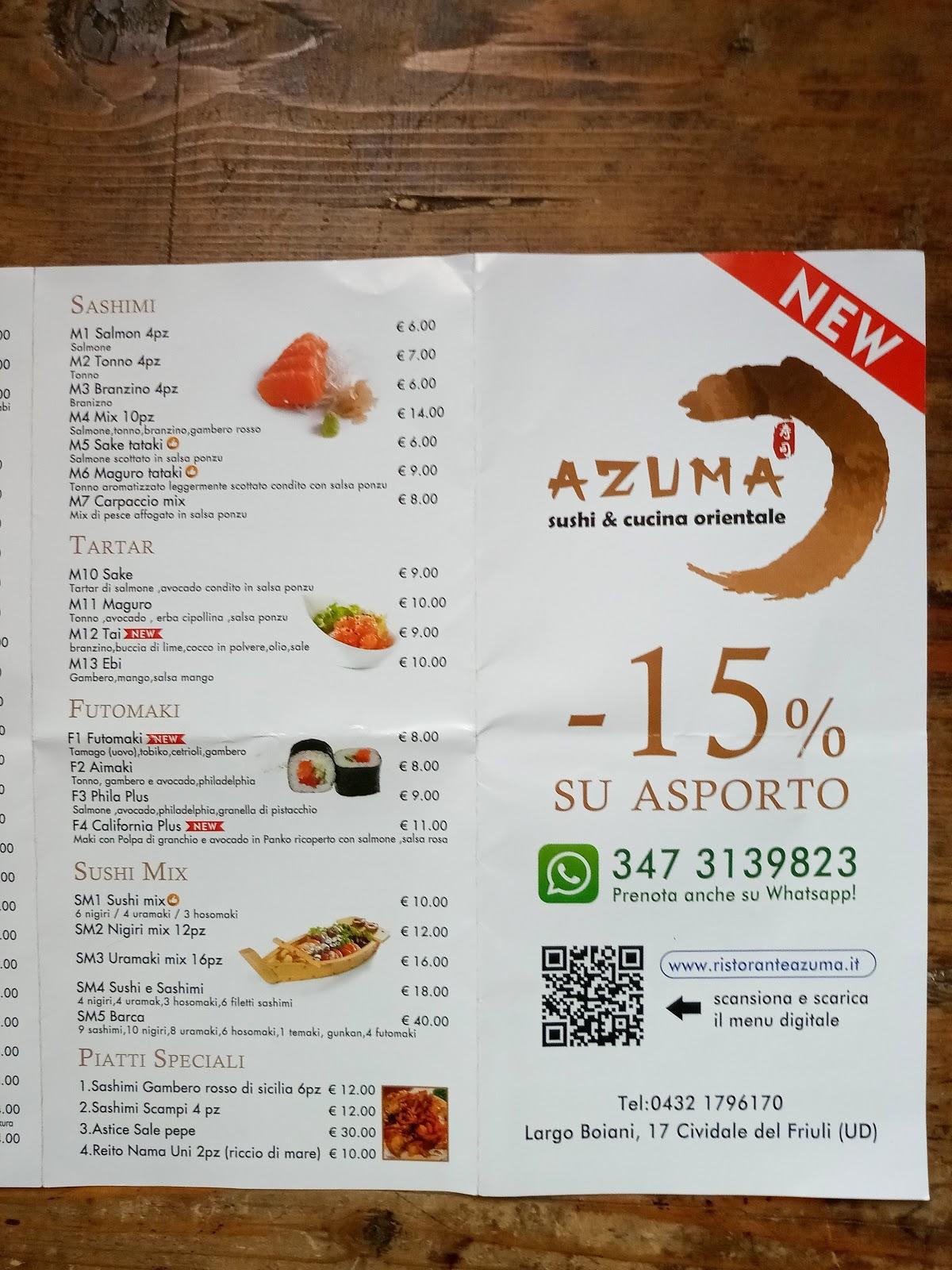 Menu at Ristorante Azuma, Cividale del Friuli