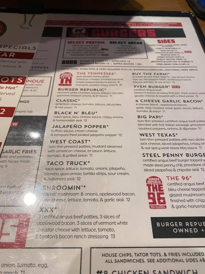 Menu at Burger Republic, Mount Juliet, Providence Pkwy #101