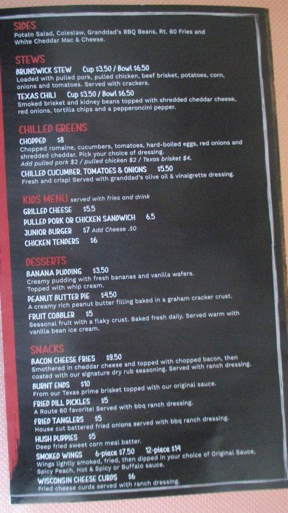Menu at Route 60 Barbeque Market, Williamsburg