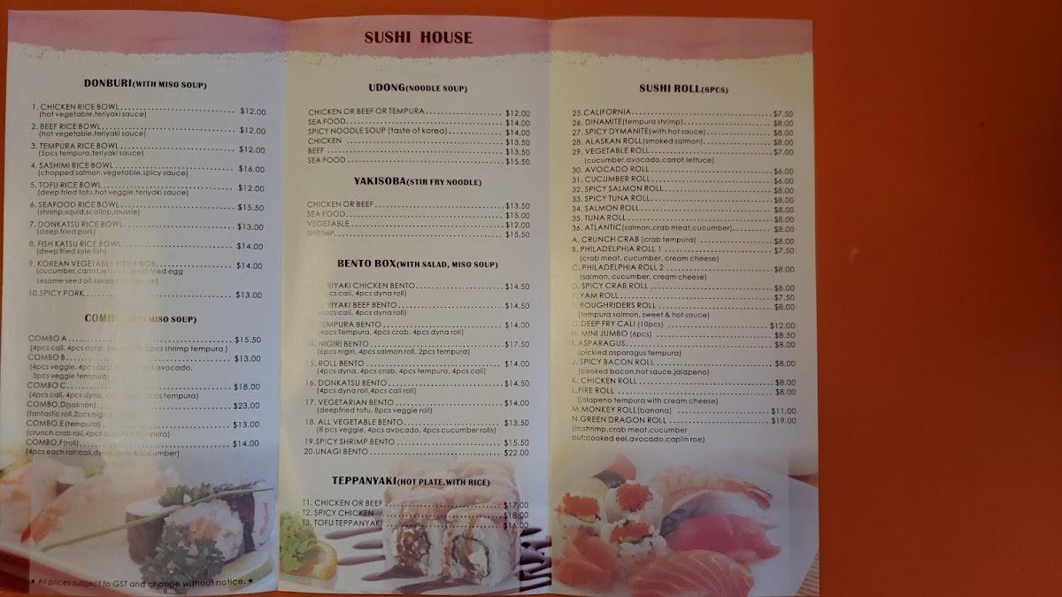 Menu at Sushi House restaurant, Prince Albert