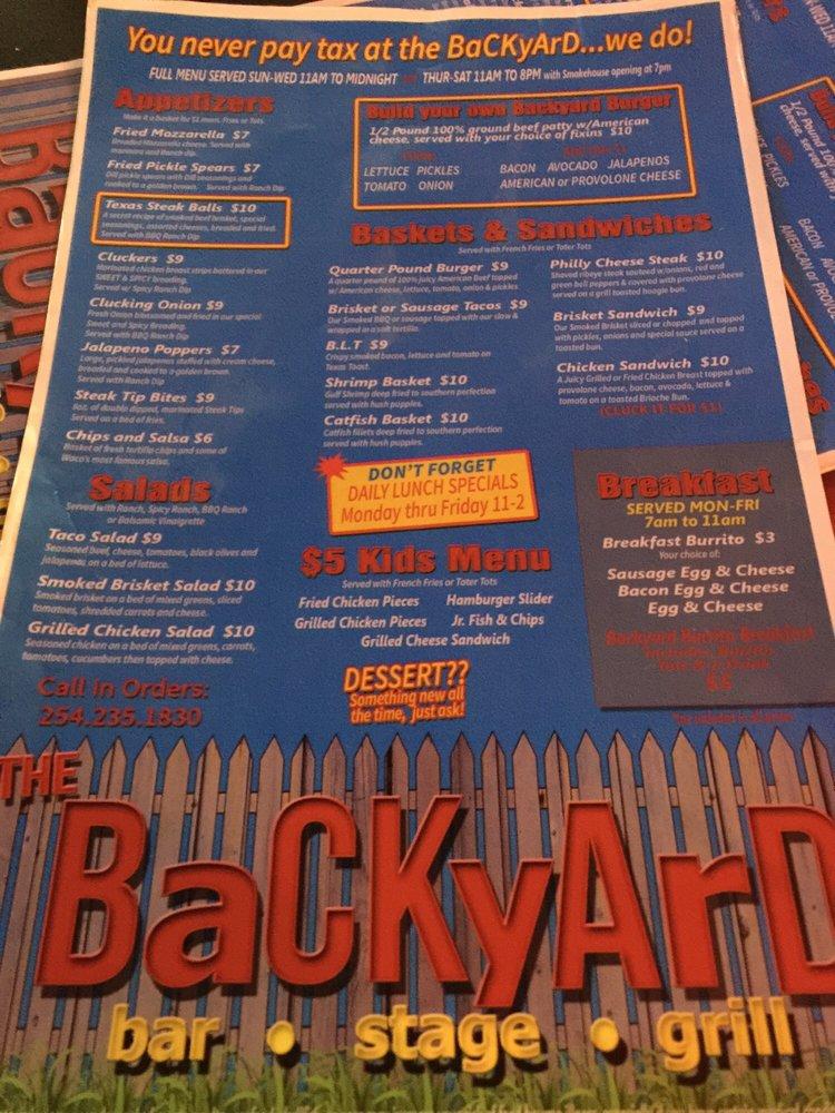 Carta de The Backyard Bar Stage and Grill, Waco